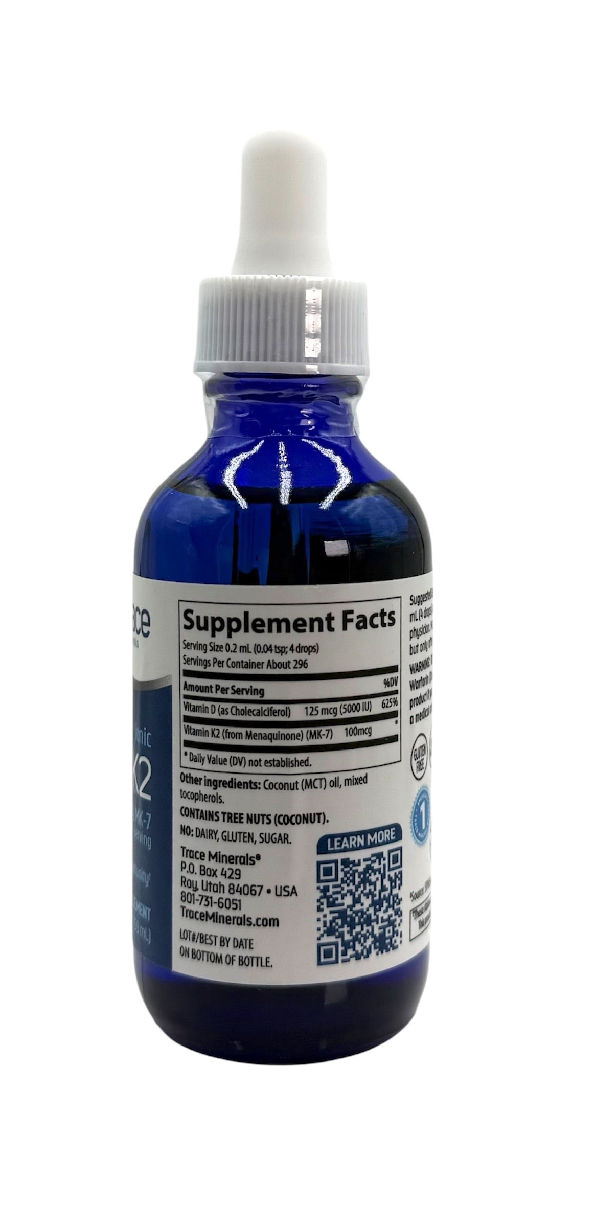 Trace Minerals Ionic D3 + K2 Vitamin Supplement. 2 fl oz bottle.